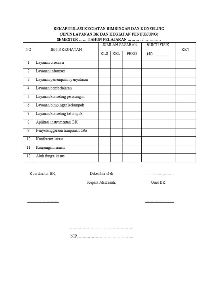 Blanko Rekap Kegiatan Semester BK 1 | PDF