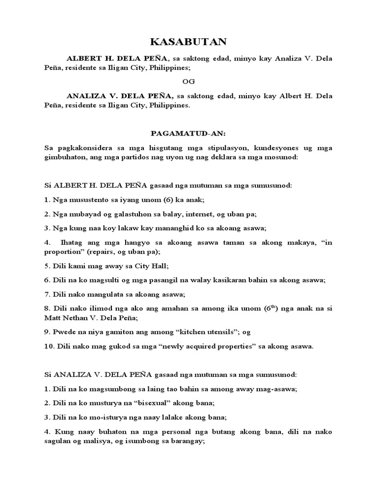 Kasabutan Dela Pena | PDF