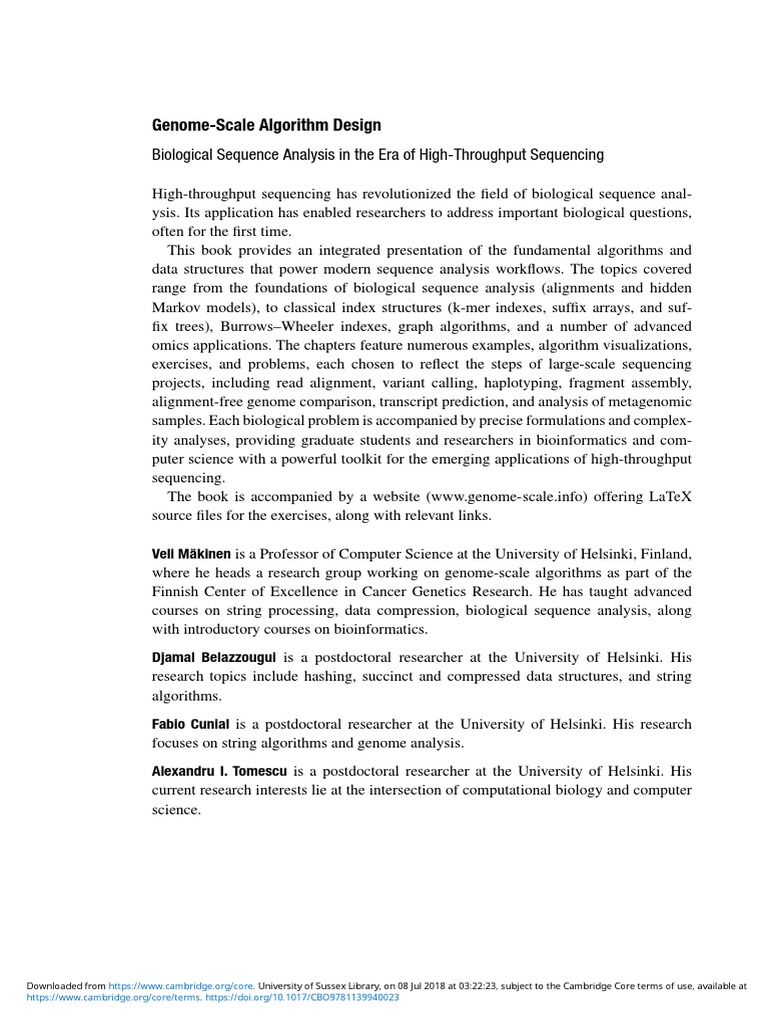 Genome-Scale Algorithm Design: Biological Sequence Analysis in The Era ...
