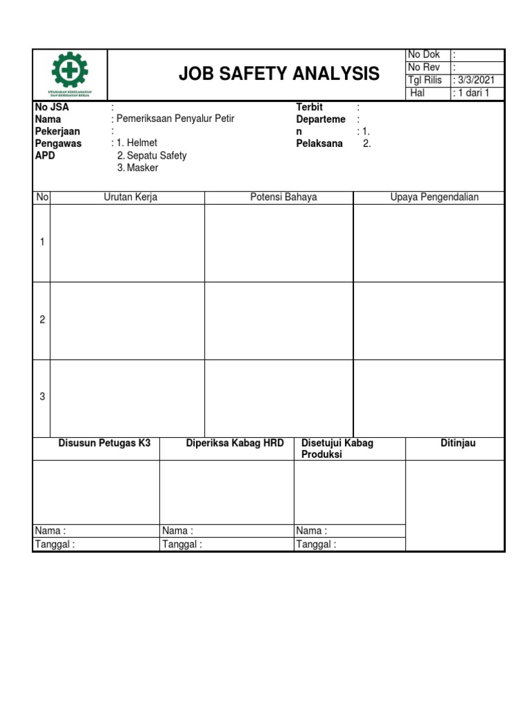 Contoh Job Safety Analisis | PDF