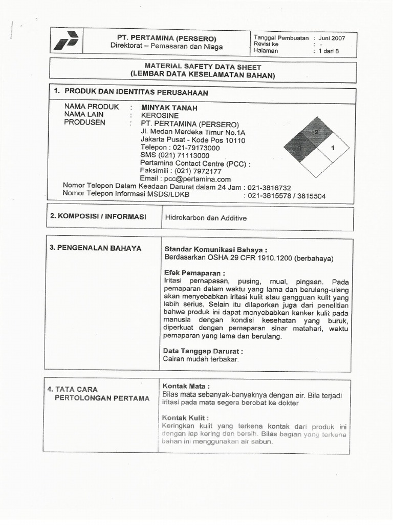Msds Minyak Tanah | PDF