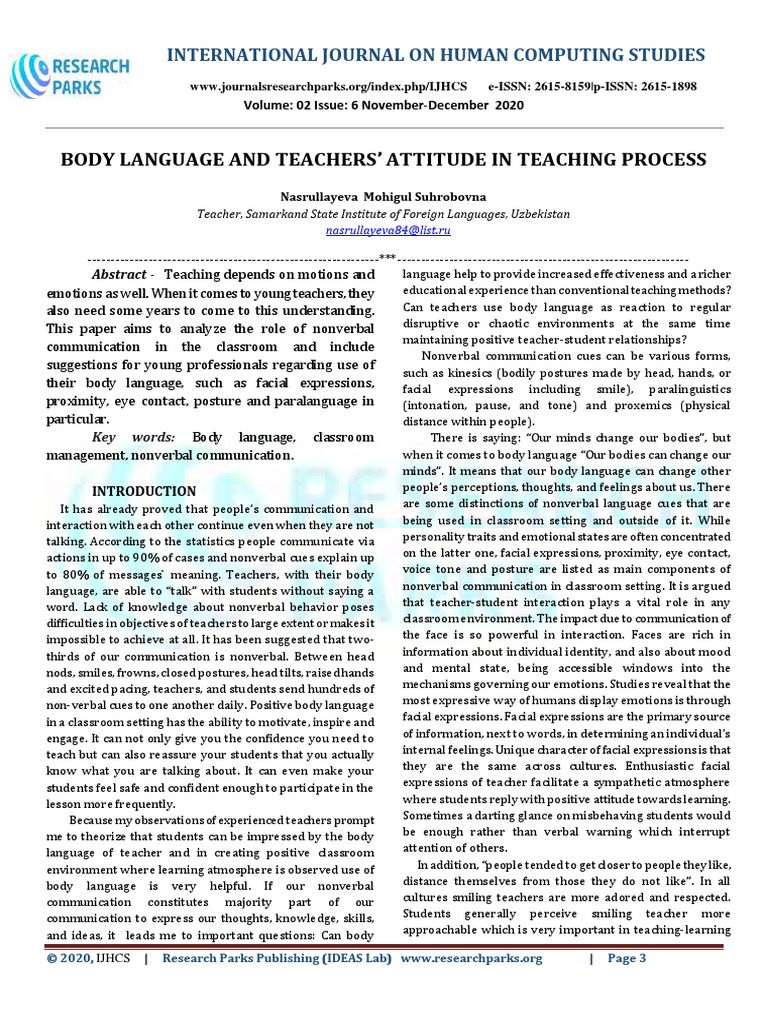 Body Language and Teachers' Attitude in Teaching Process | PDF ...