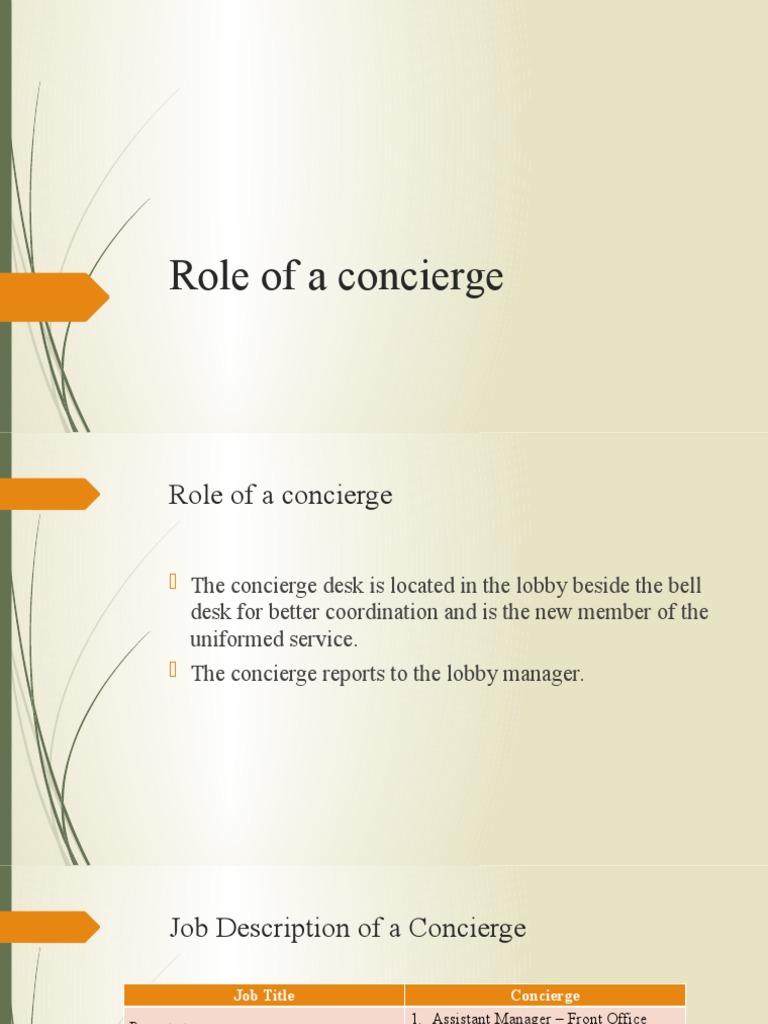 Role of a hotel concierge | PDF | Hotel And Accommodation | Janitorial ...