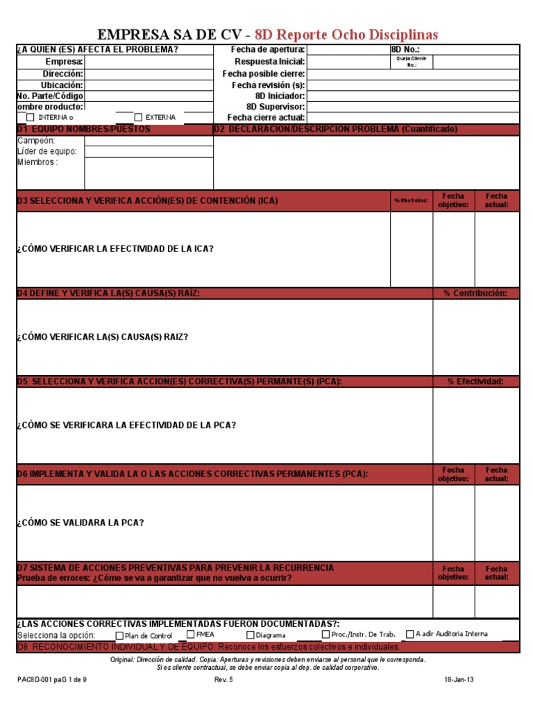 Formato 8D para Reportes de Problemas | PDF | Toma de decisiones ...