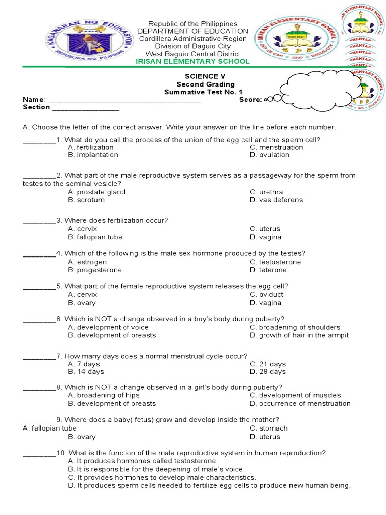 2nd Science 5 Summative Tests | PDF | Reproductive System | Flowers
