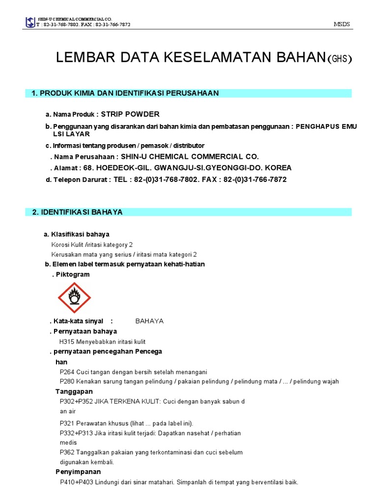 탈막제 영문 MSDS-1 STRIP POWDER bahasa Indonesia | PDF
