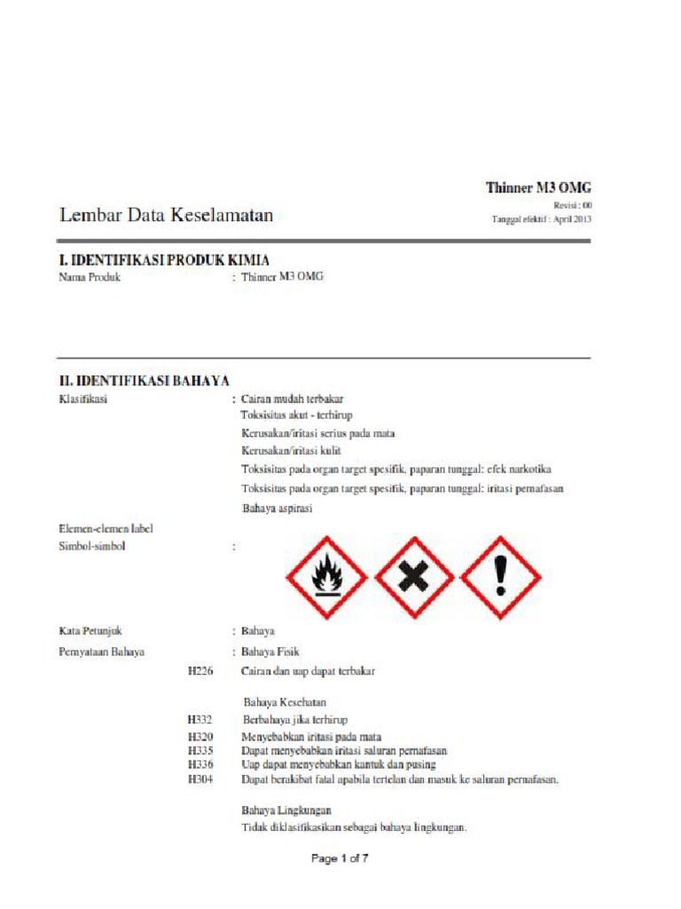 MSDS Thinner M3 Bahasa Indonesia | PDF