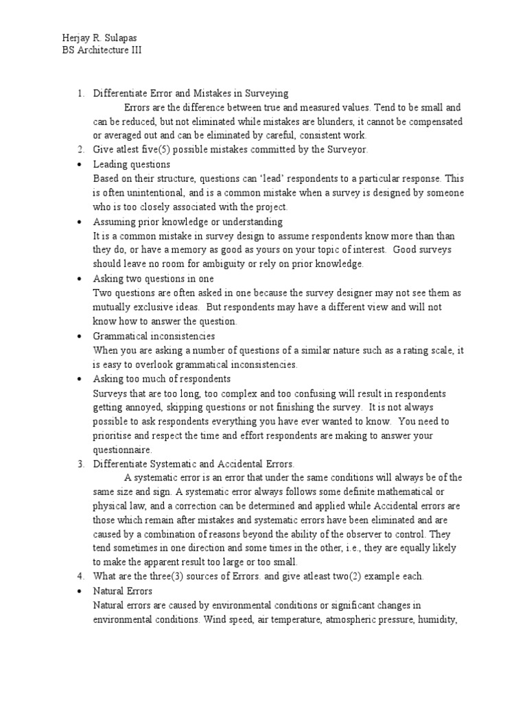 Differentiating Errors and Mistakes in Surveying | PDF | Surveying ...