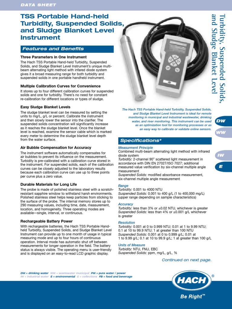 TSS Portable Hand-Held Turbidity, Suspended Solids, and Sludge Blanket ...