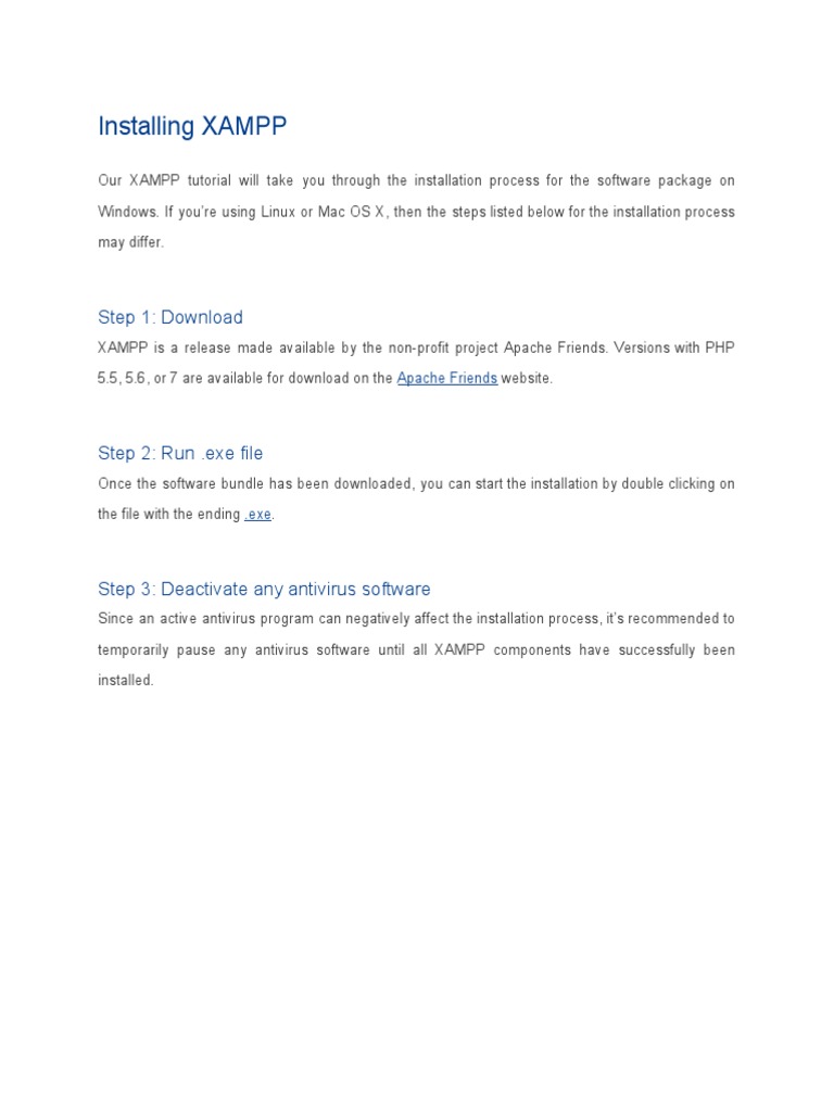 Installing Xampp Step 1 Download Pdf World Wide Web Internet Web