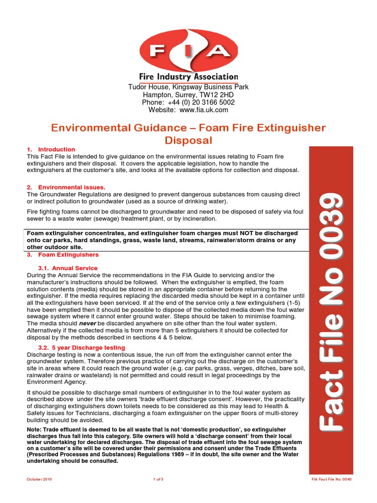 Foam Fire Extinguisher Disposal Guide | PDF | Groundwater | Sewage
