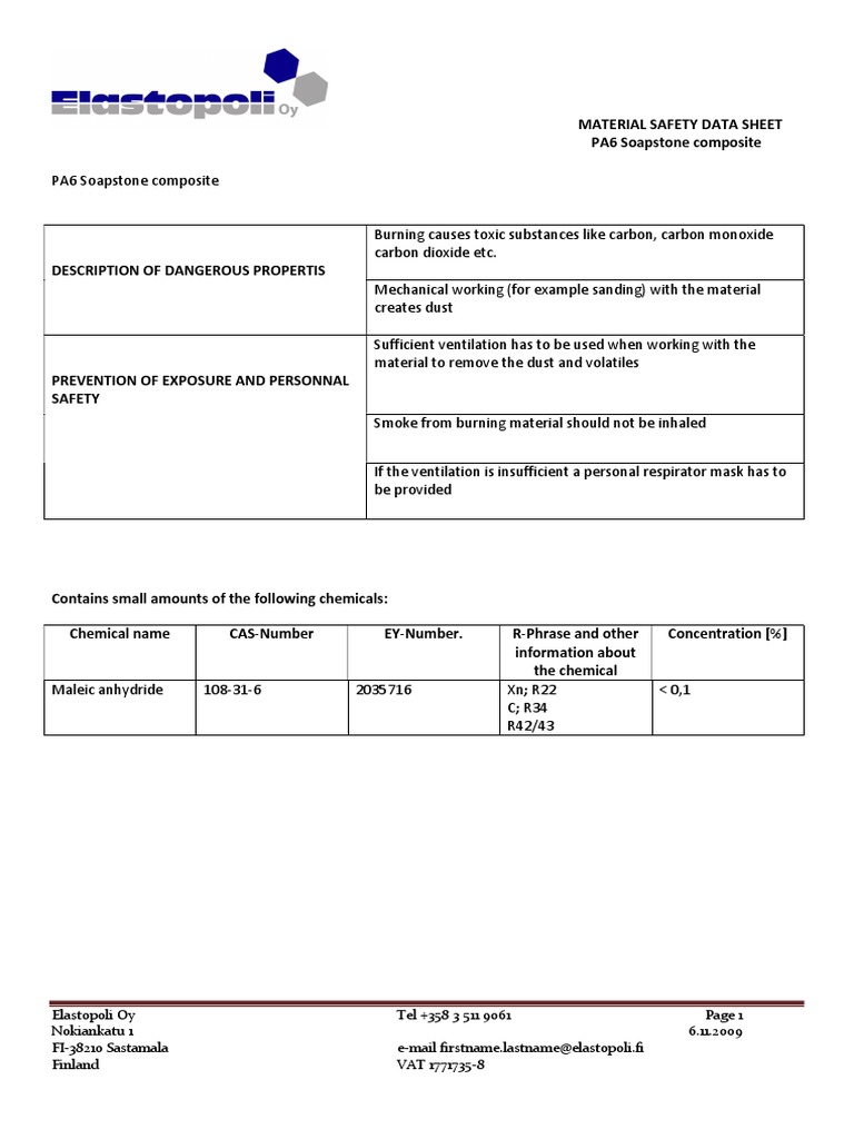MSDS Soap Stone Composite | PDF