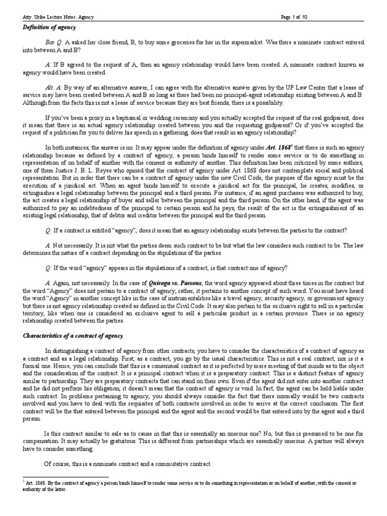 Lecture Notes - Agency | Download Free PDF | Law Of Agency | Power Of ...