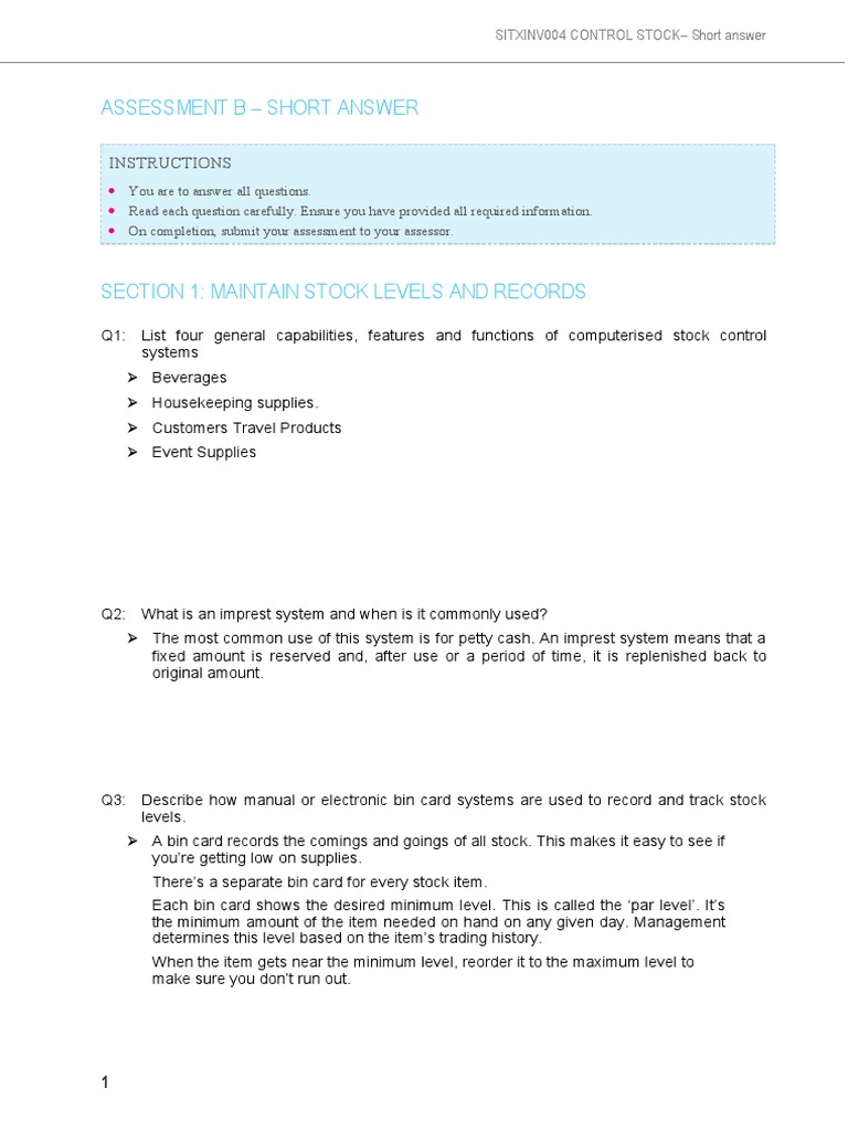 Assessment B - Short Answer: Instructions | PDF | Shelf Life | Business