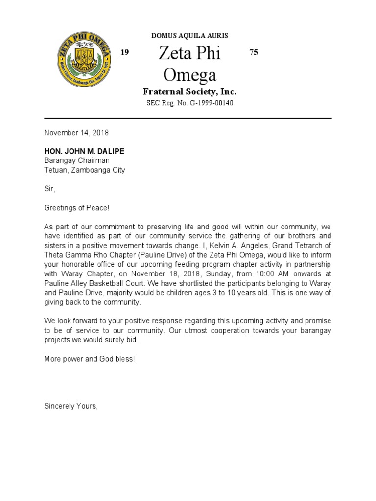 Letter To Brgy - Feeding Program | PDF