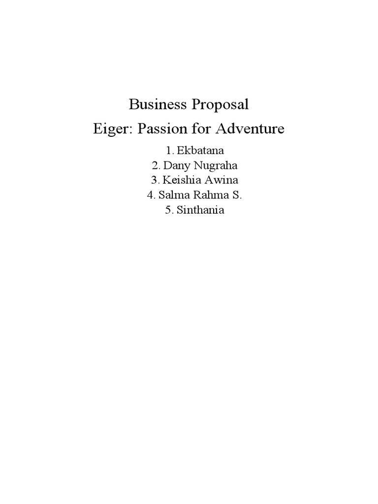 Business Proposal Eiger: Passion For Adventure | PDF