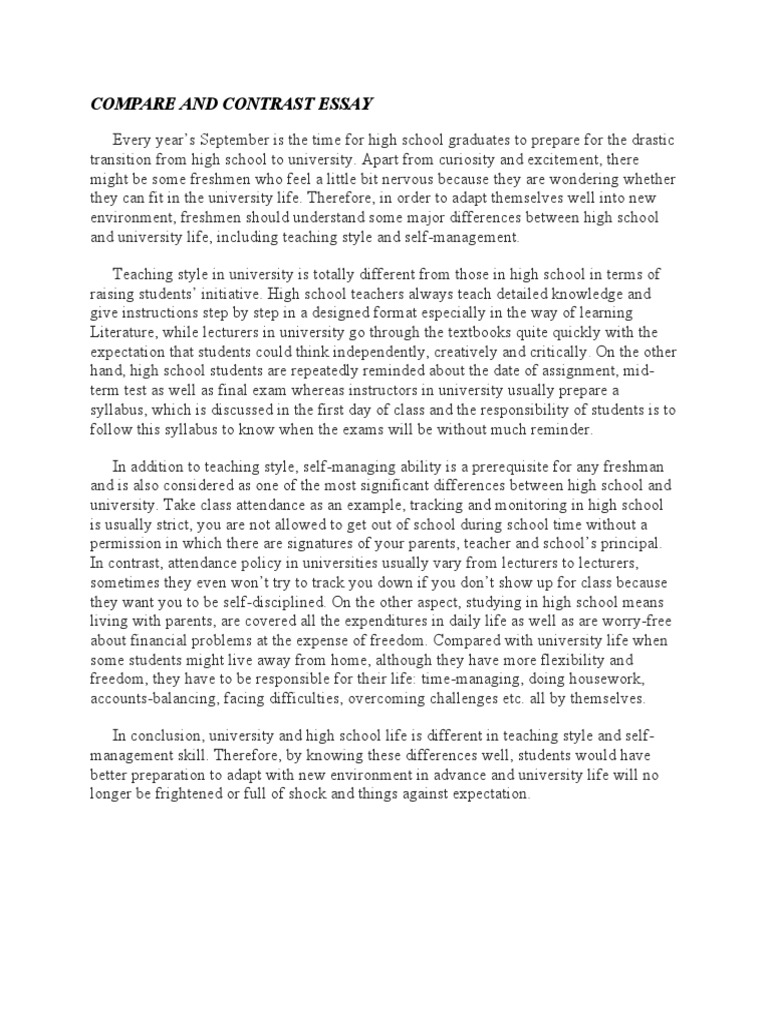 Compare and Contrast Essay | PDF | Test (Assessment) | University