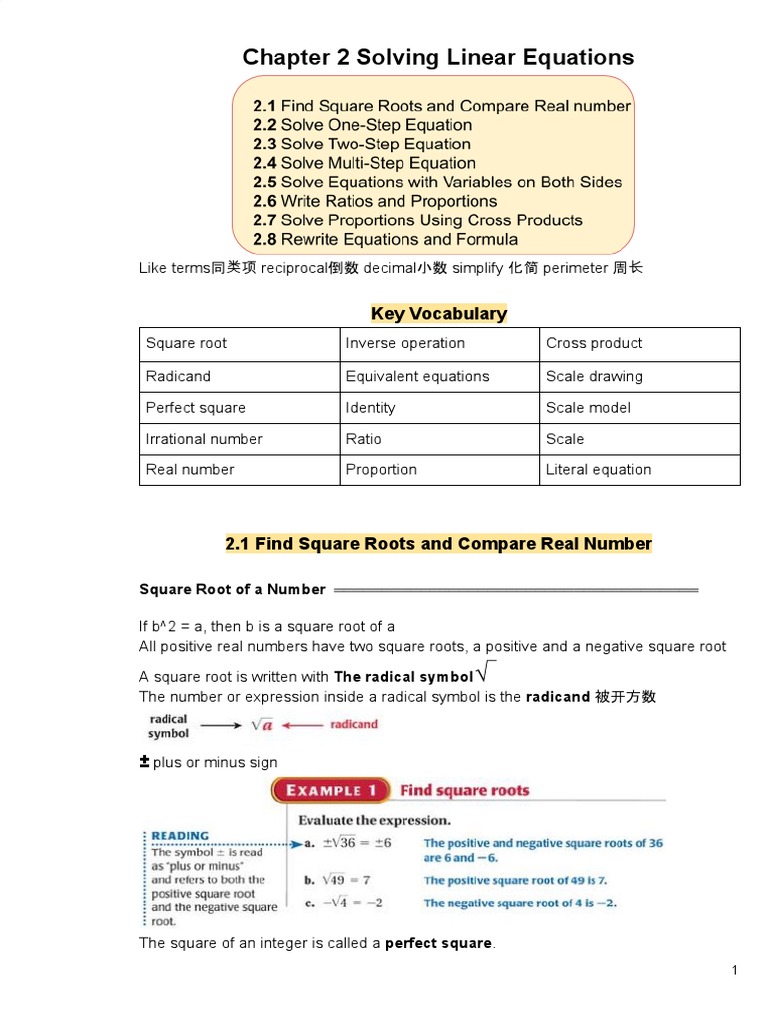 Chapter 2 Solving Linear Equations | PDF | Numbers | Square Root