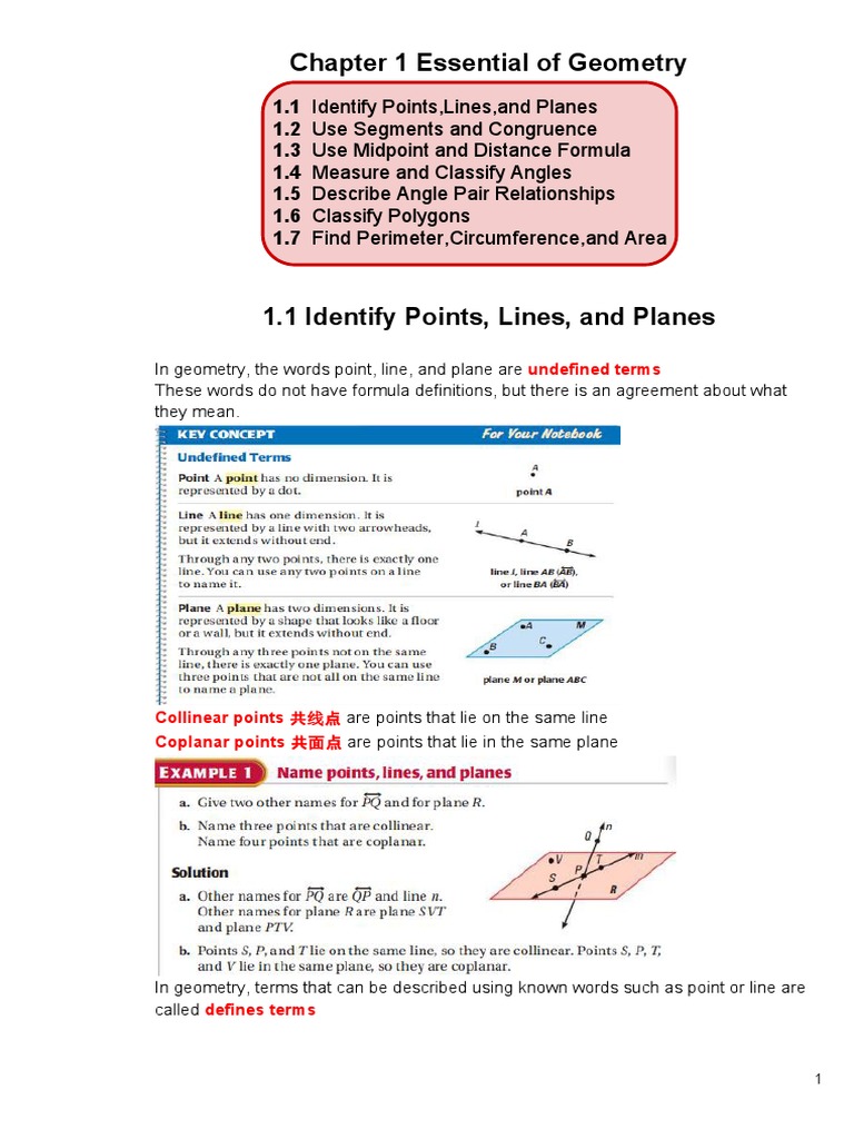 Essentials of Geometry: Chapter 1 Overview | PDF | Line (Geometry) | Angle