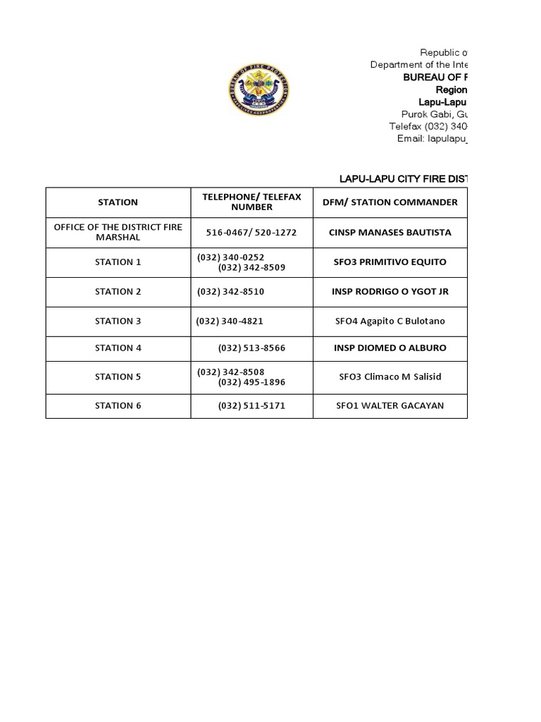 Lapu Lapu City Fire District R7 | PDF | Philippines | Cebu