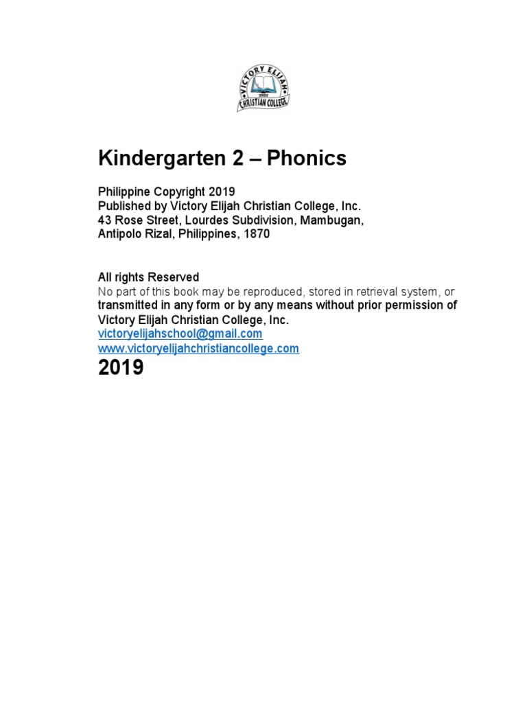 1st Quarter Module in ENGLISH PHONICS Kinder 2 | PDF | Consonant ...