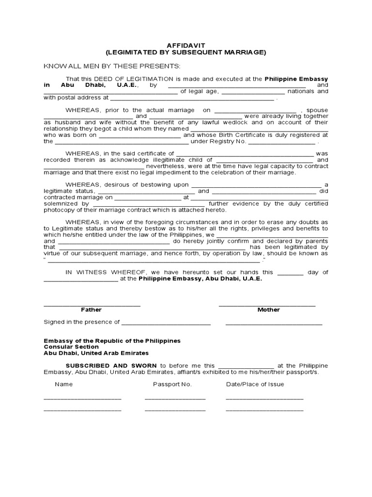 Affidavit by Subsequent Marriage | PDF | Affidavit | Marriage