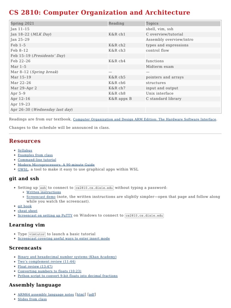 CS 2810: Computer Organization and Architecture: Resources | PDF | C ...