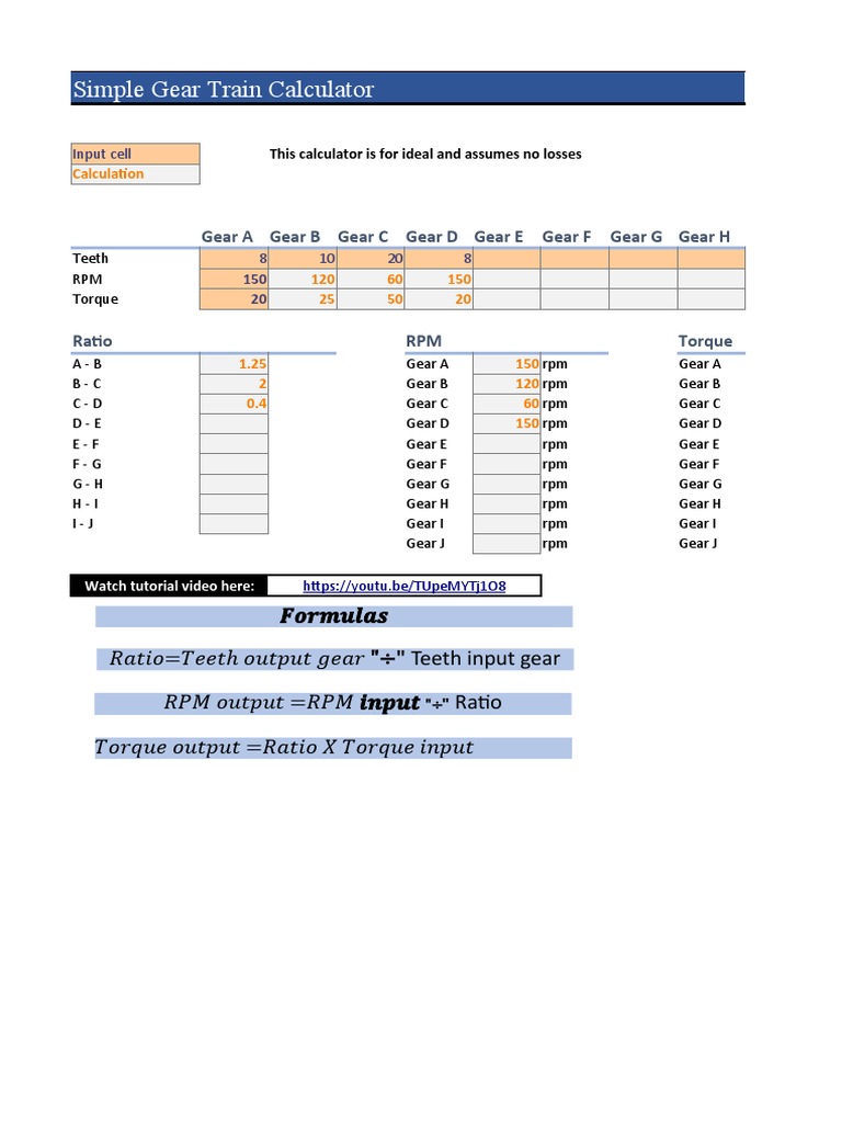Simple Gear Train Calculator: Gearagearbgearcgeardgeare Gear F Gear G ...