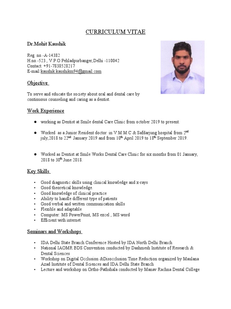 Mohit Update CV (1) For Clinics | PDF | Dentistry | Medicine