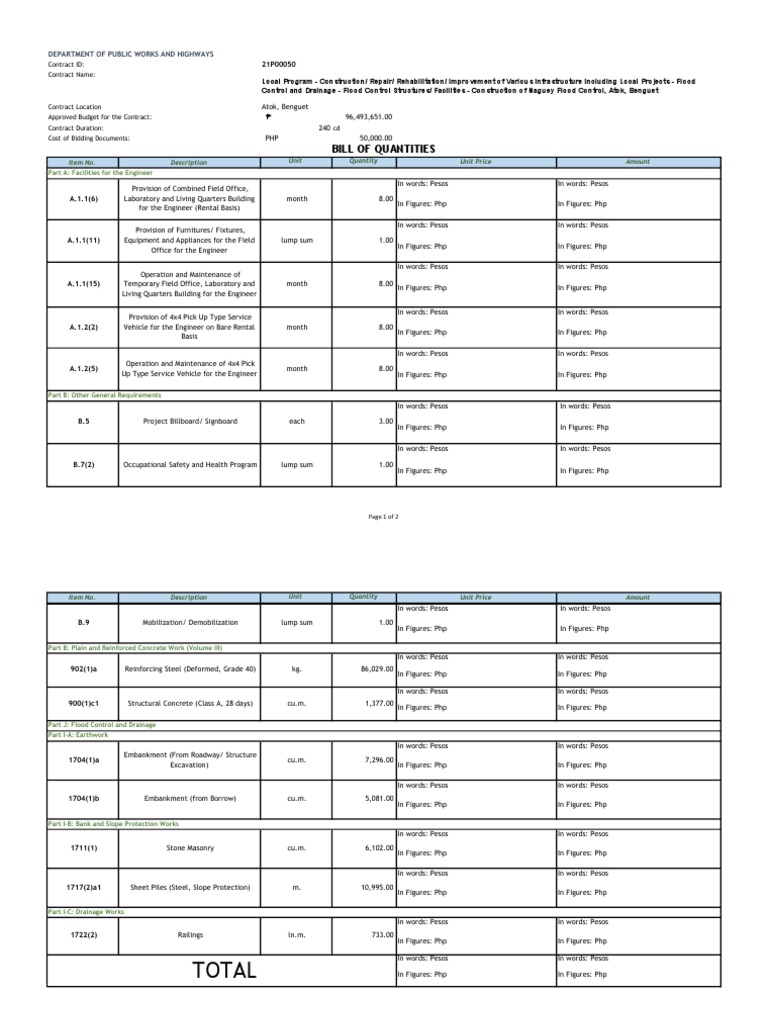 Bill of Quantities: Department of Public Works and Highways | PDF ...
