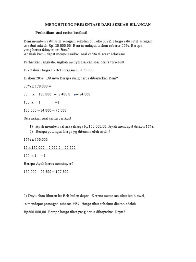 Menghitung presentase diskon dan potongan harga | PDF
