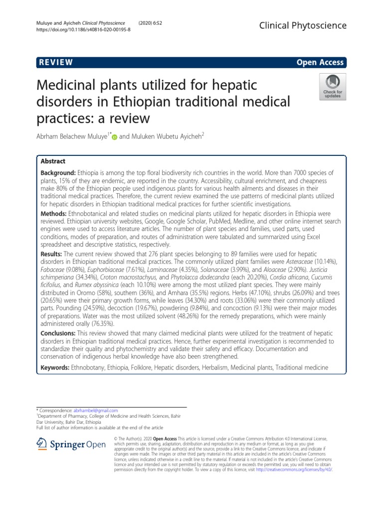 5-Medicinal Plants Utilized For Hepatic Disorders in Ethiopian ...