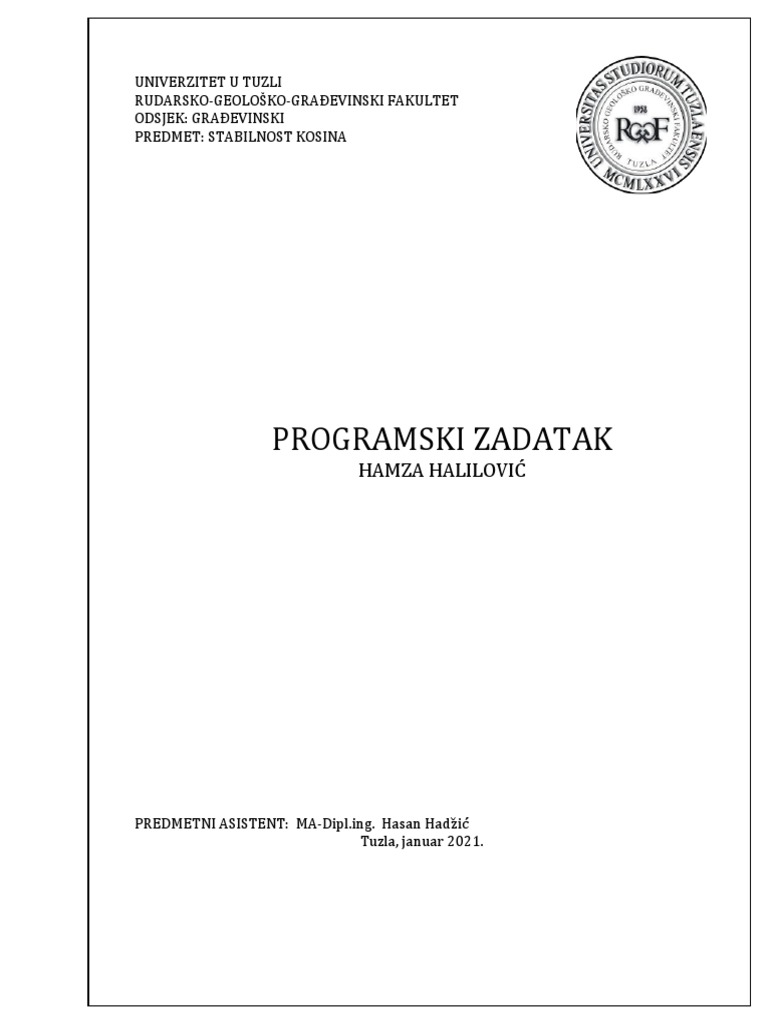Programski Zadatak Stabilnost Kosina | PDF