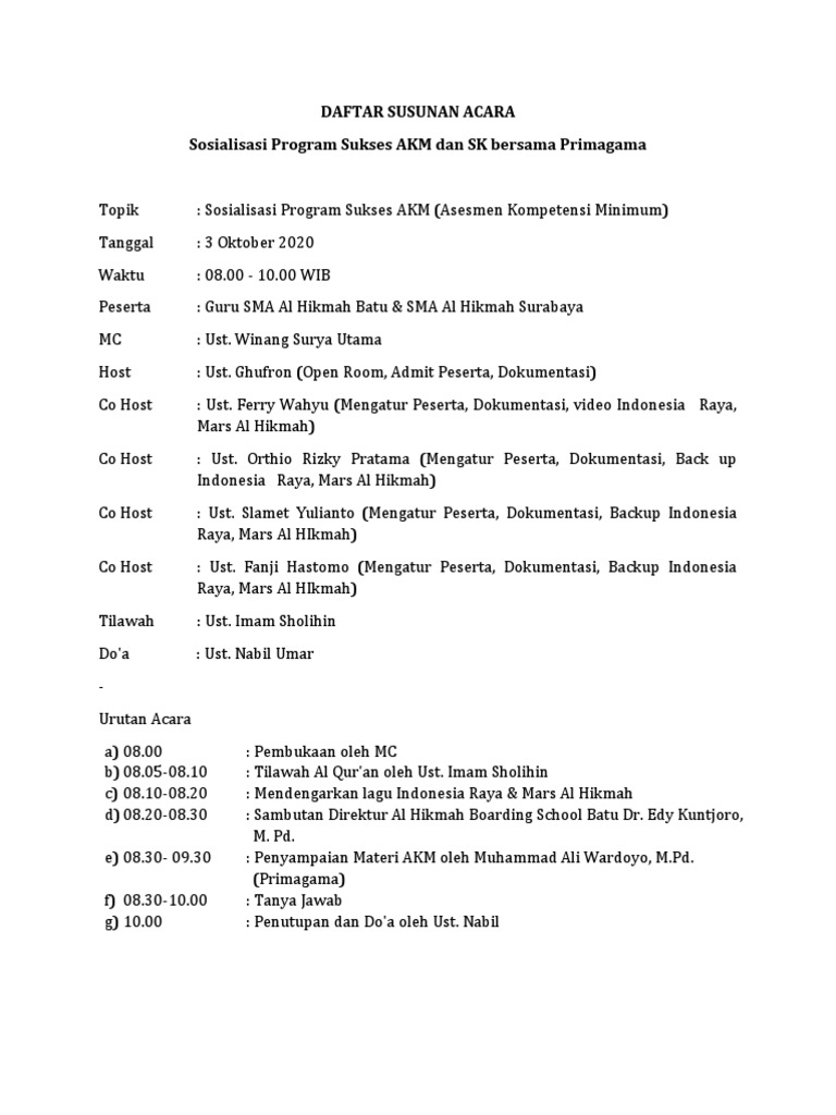 Daftar Susunan Acara | PDF