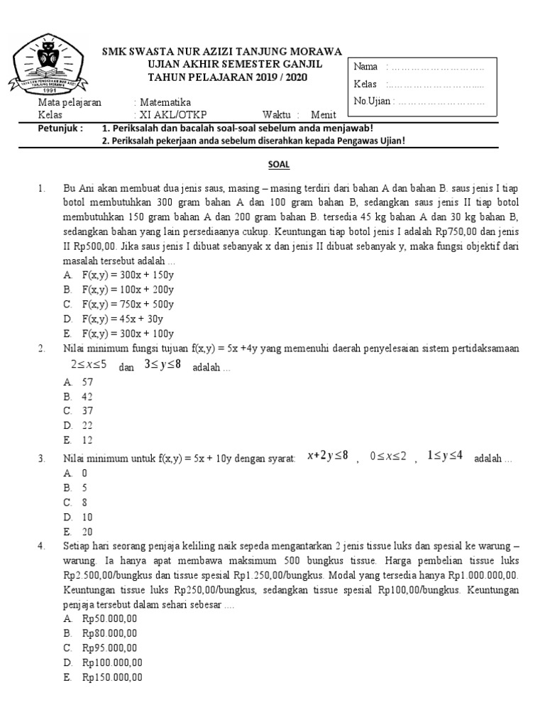Soal Kelas Xi Matematika | PDF | Metode & Bahan Ajar