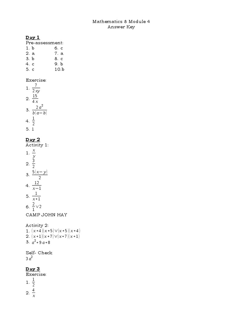 Math 8 Module 4 Answer Key | PDF