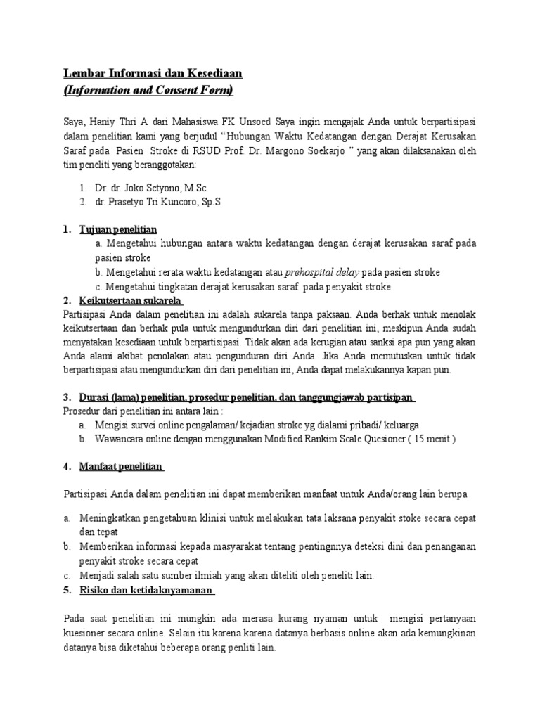 Contoh Inform Consent Penelitian | PDF