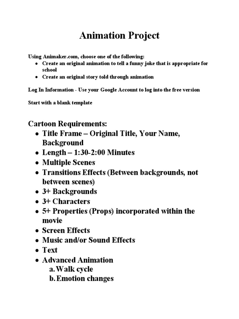 Animation Assignment Sheet | PDF