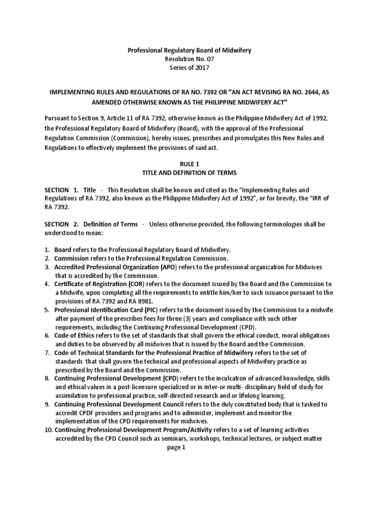 New Implementing Rules and Regulations RA 7392 | PDF | Midwife | Midwifery