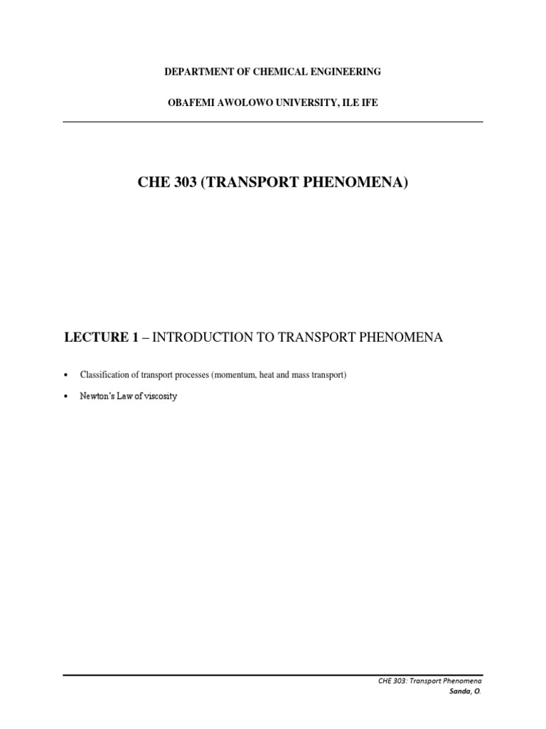 CHE 303: Introduction to Transport Phenomena | PDF | Transport ...