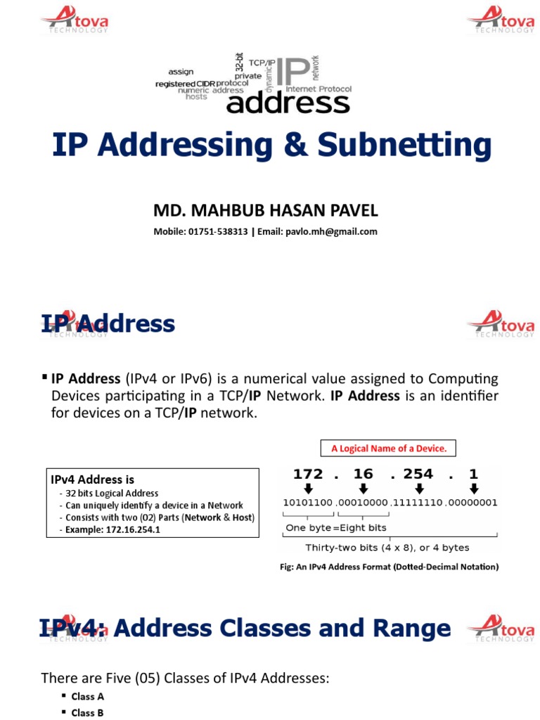 Ip Addressing And Subnetting Md Mahbub Hasan Pavel Pdf Ip Address Communications Protocols