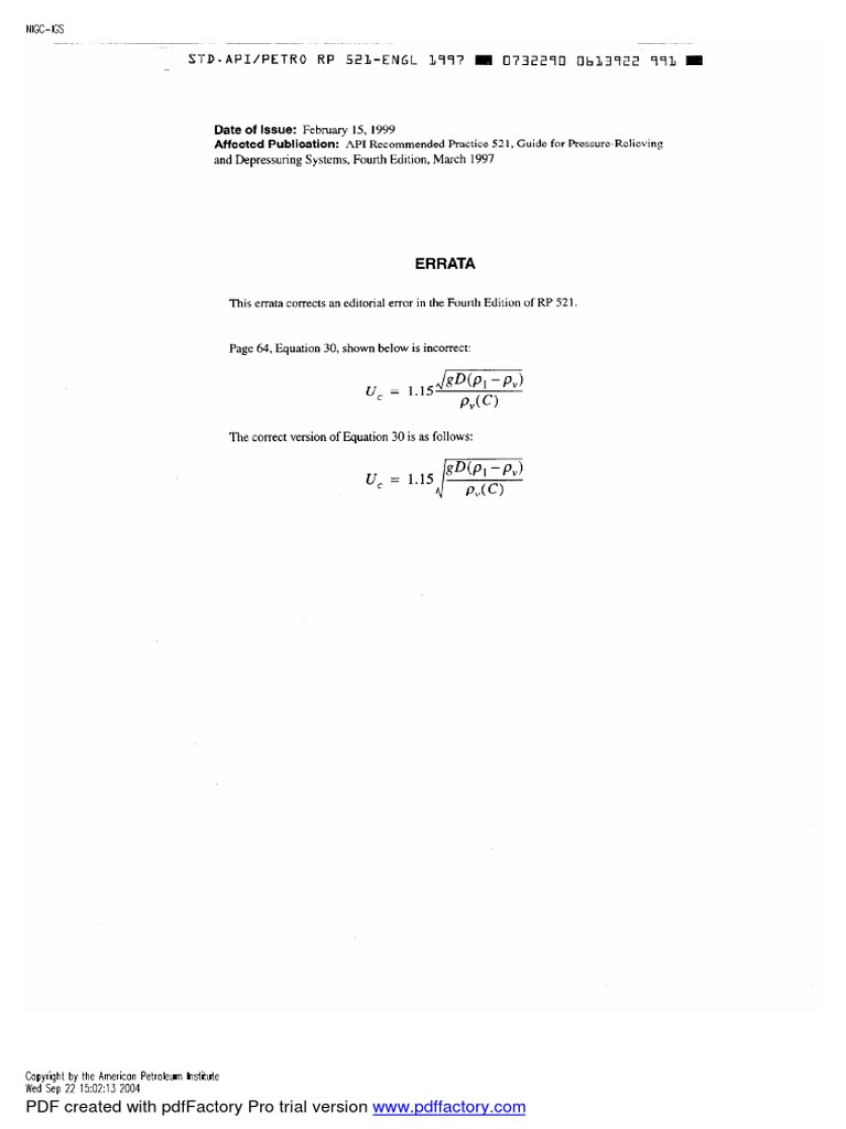 5 API RP 521 97 Pressure Relieving & Depressurizing Guidline | PDF