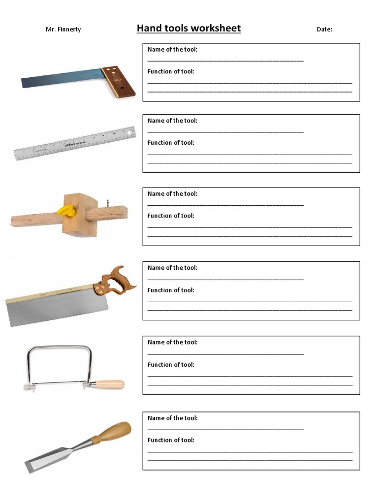 Hand Tools Worksheet | PDF