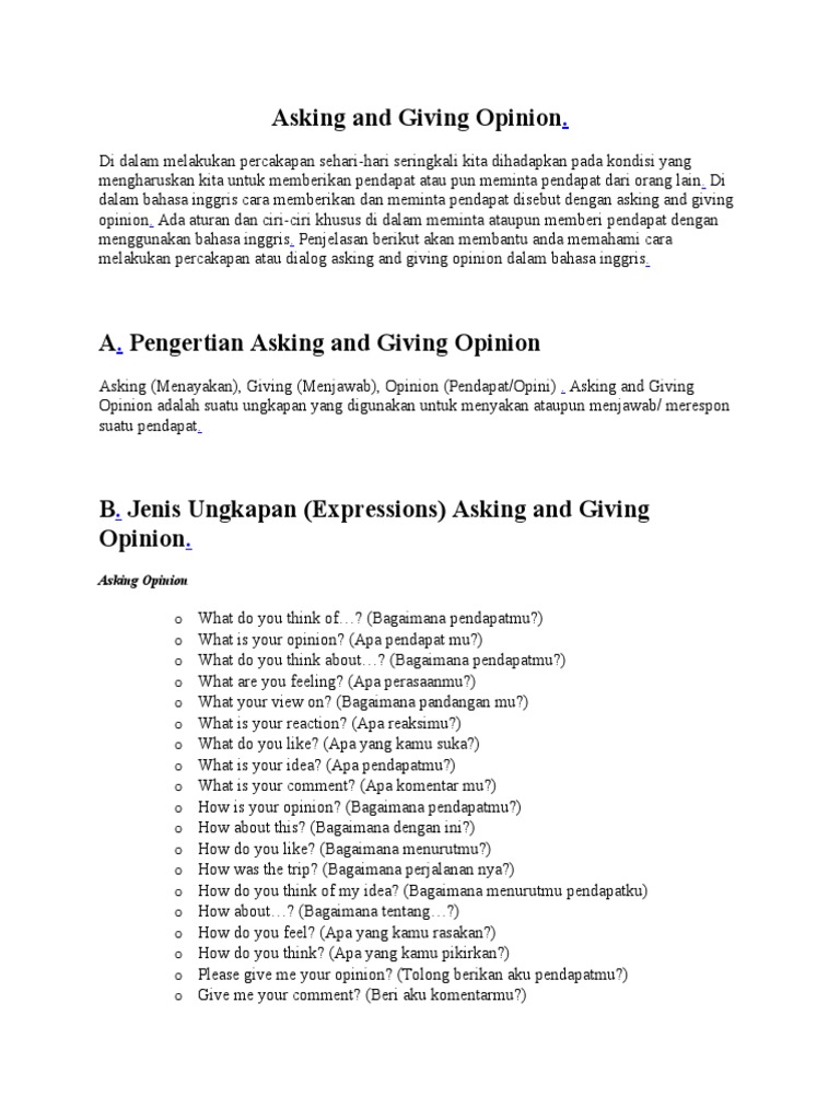 Materi Asking and Giving Opinion Kelas 11 | PDF