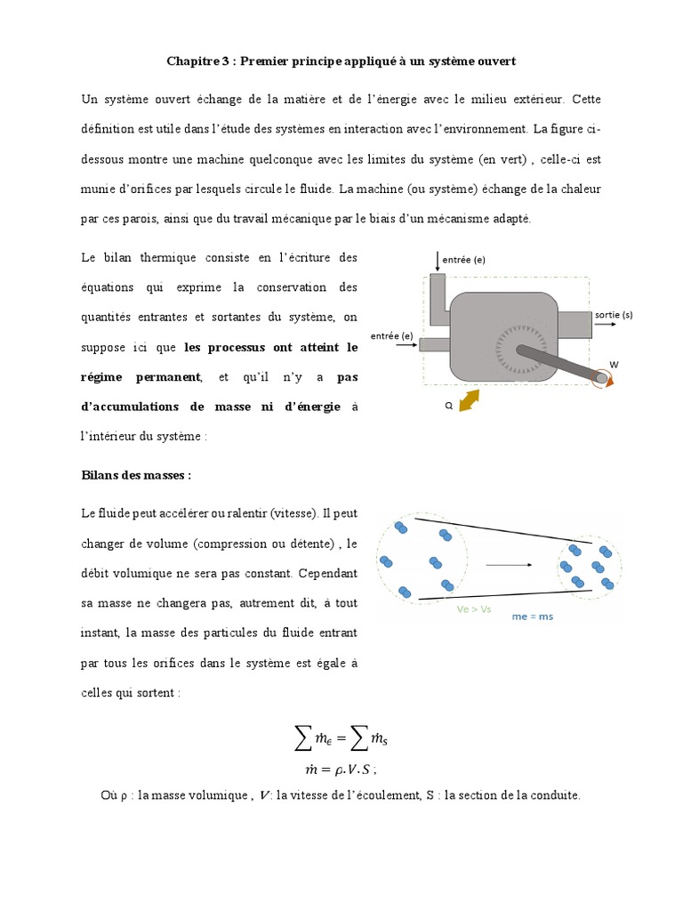 Premier principe en système ouvert | PDF | Masse | Transfert thermique