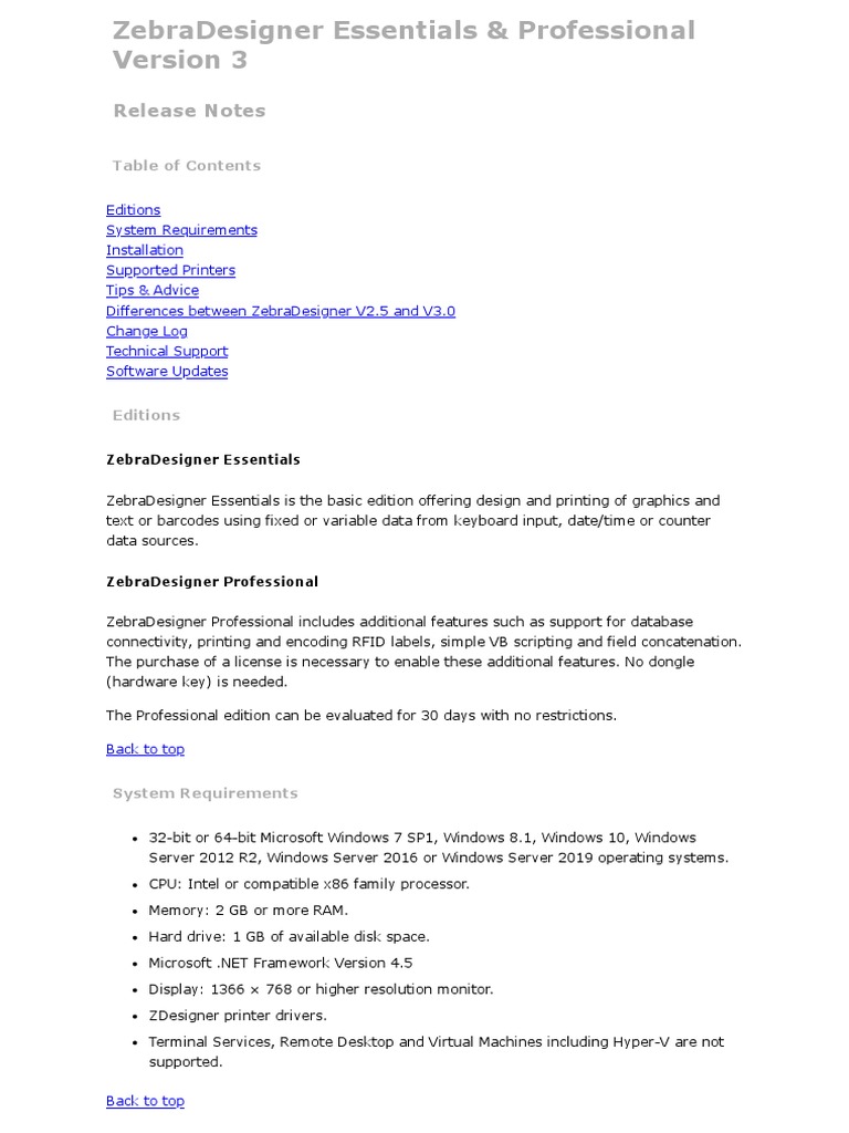 Zebradesigner3 Essentials Professional 32544 Release Notes | PDF ...