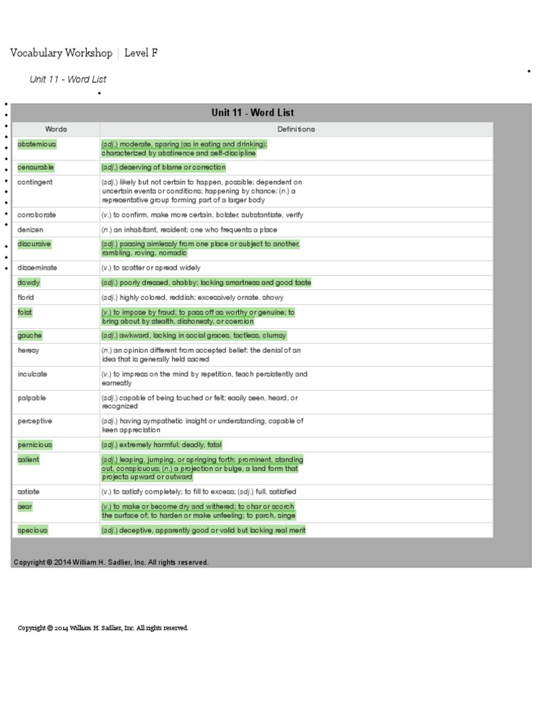 Vocabulary Workshop Level F | PDF | Cognitive Science