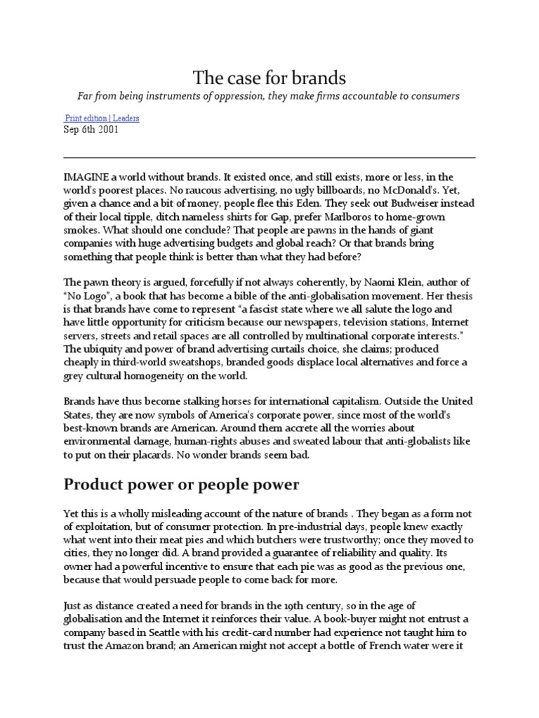 The Case For Brands - Docx A Good Article | PDF