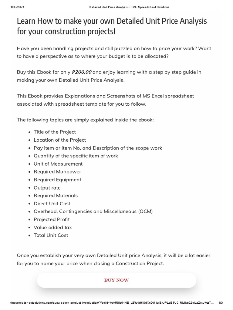Detailed Unit Price Analysis - FME Spreadsheet Solutions | PDF | Prices ...