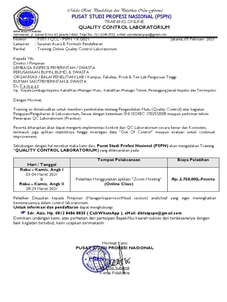 Training Online Quality Control Laboratorium | PDF